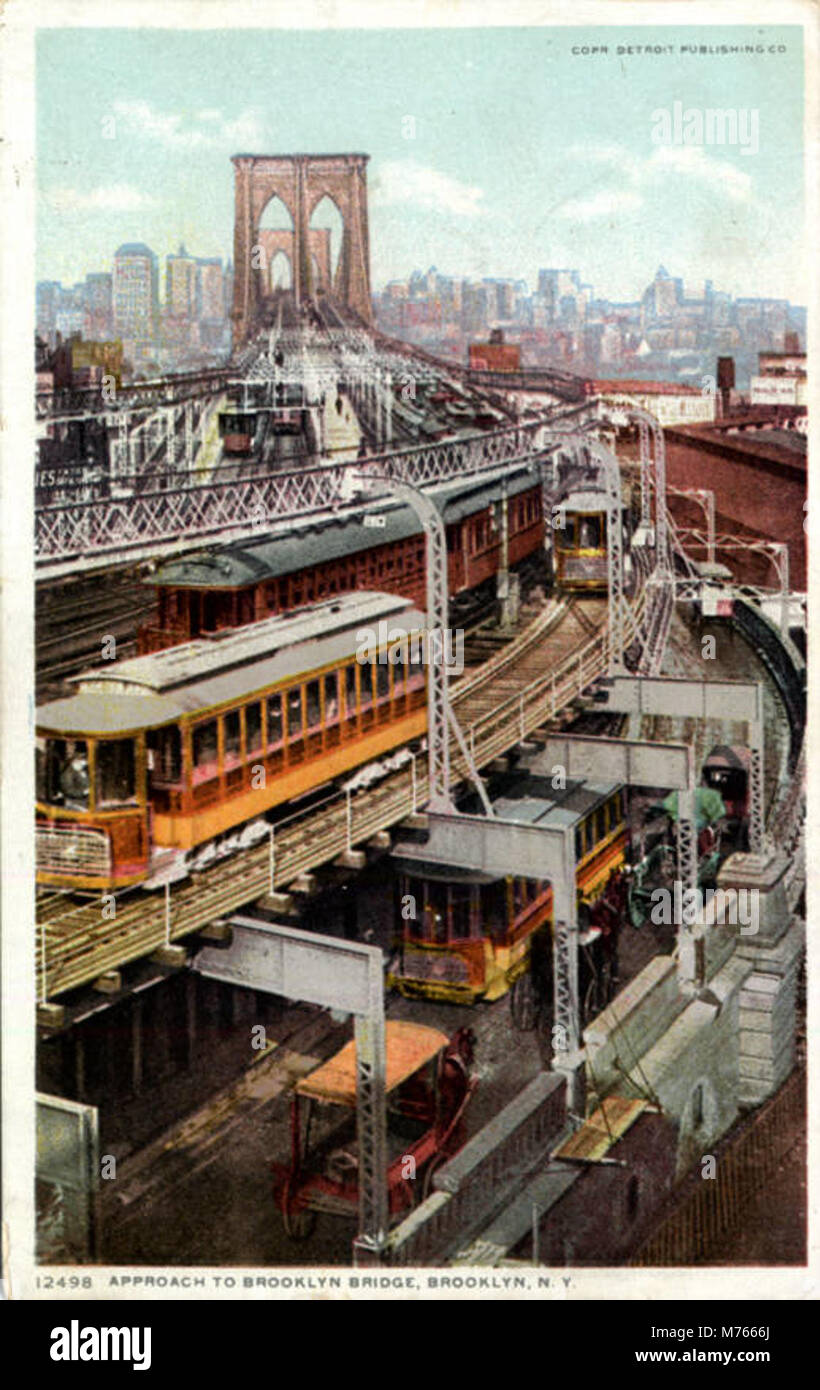 This photograph shows the approach to the Brooklyn Bridge, capturing ...