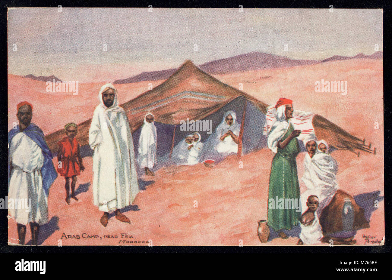 This photograph depicts an Arab camp near Fez, Morocco, showcasing the ...