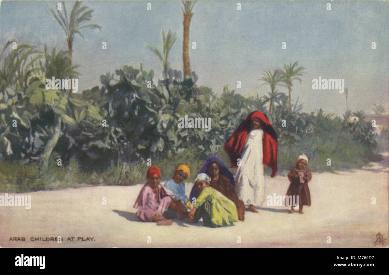 This image depicts Arab children playing in a traditional setting. The ...