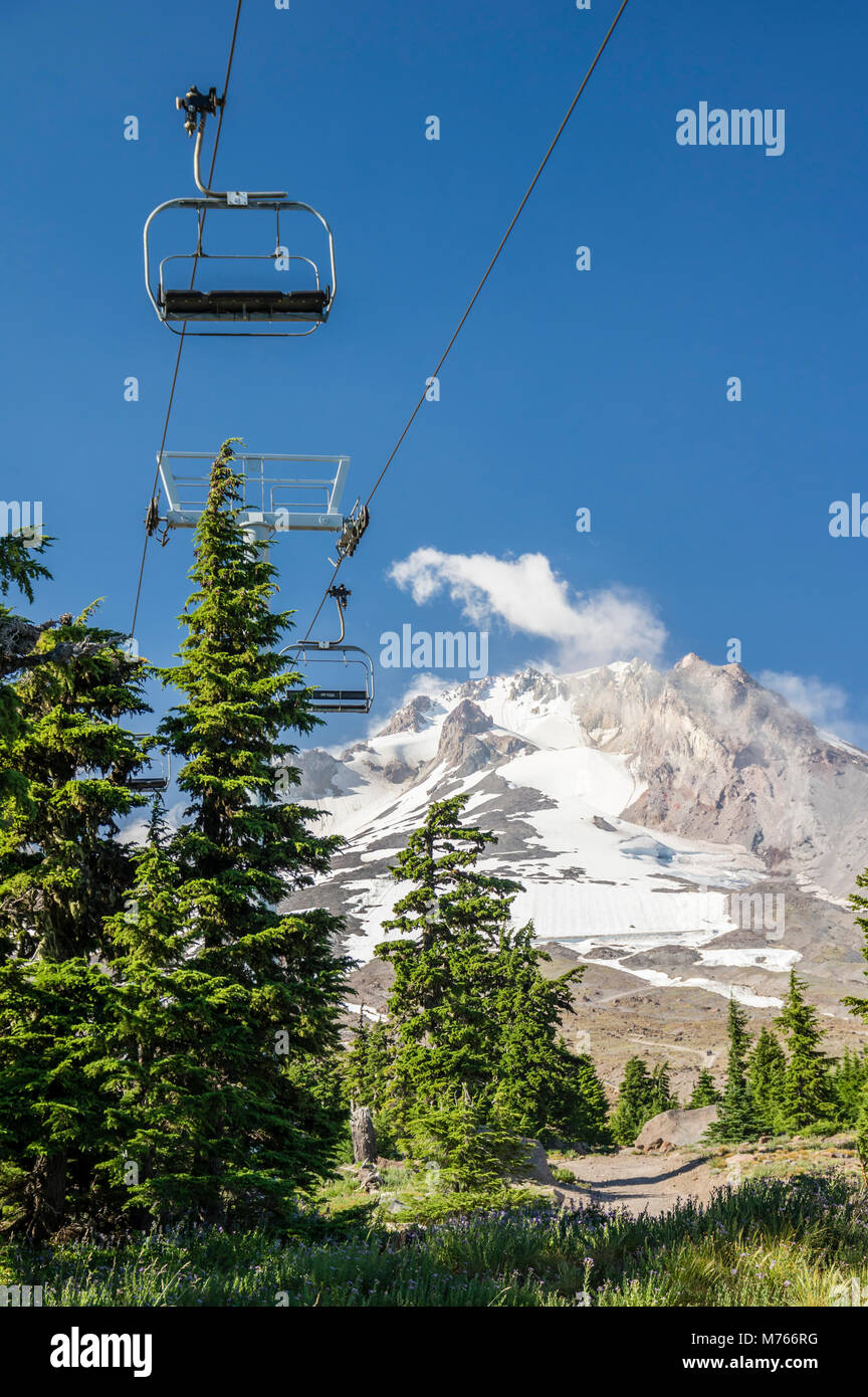 Ski lift at Timberline Lodge and ski resort. Mt Hood National Forest ...