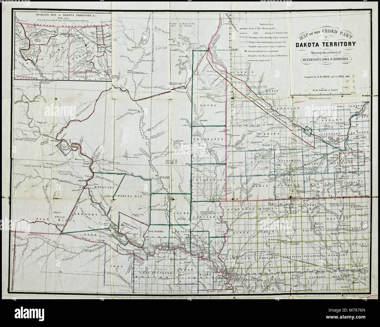 A map depicting the ceded part of the Dakota Territory, showing the ...