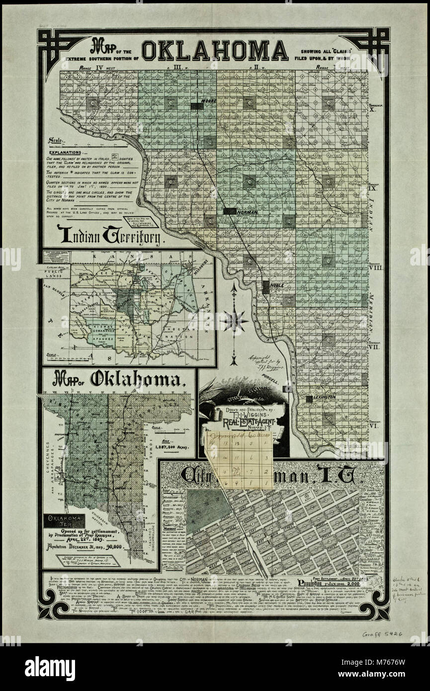 A historical map of the extreme southern part of Oklahoma, detailing ...