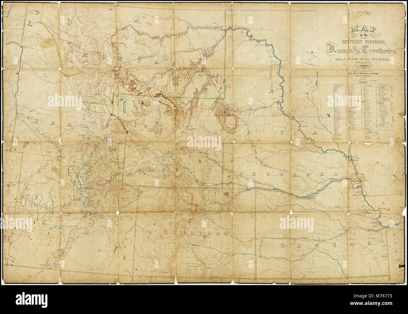 A historical map detailing the military district of Kansas and its ...