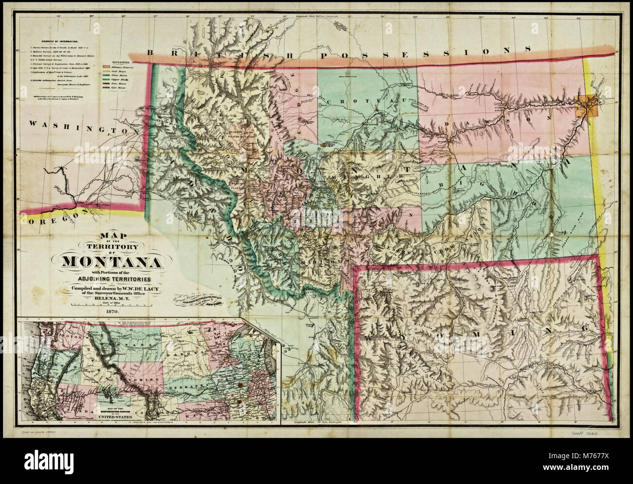 A historical map of the Montana territory, showing parts of the ...