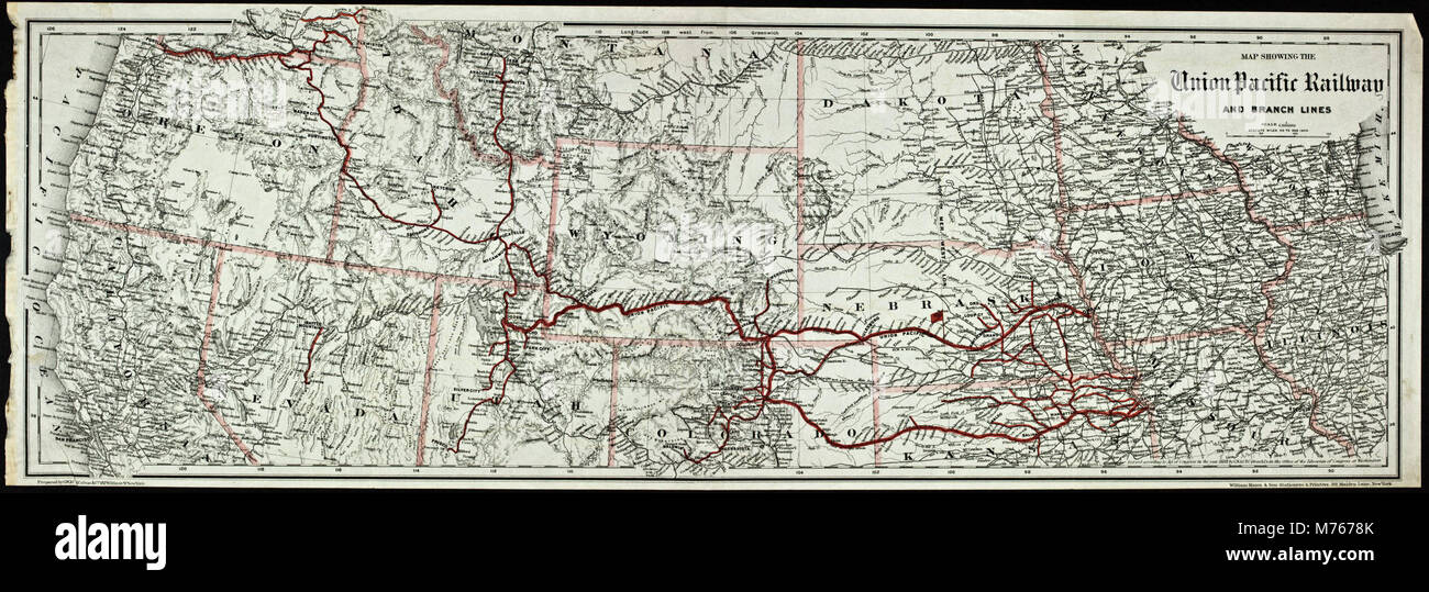 A map displaying the Union Pacific Railway and its branch lines, a key ...