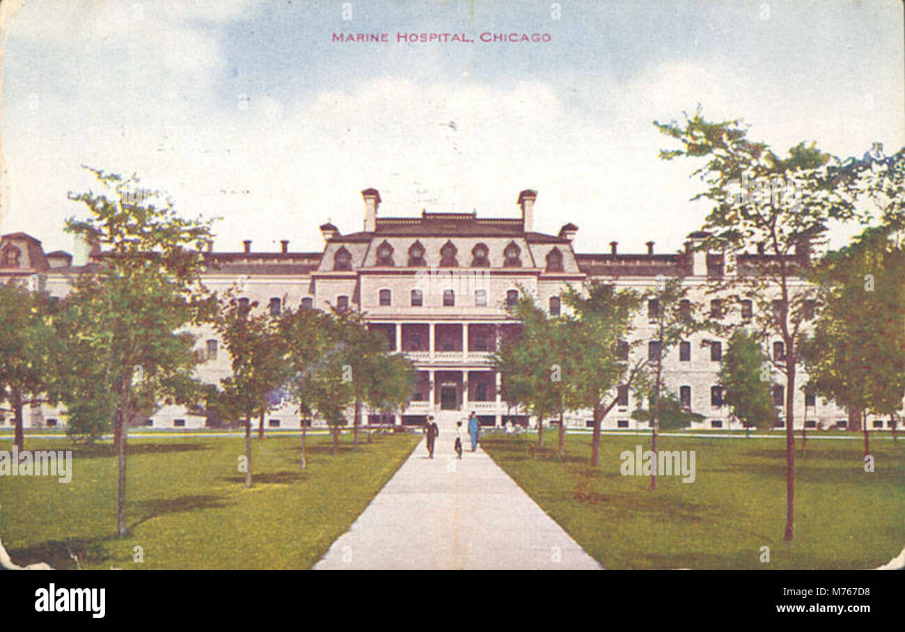 A historical photograph of the Marine Hospital in Chicago, illustrating ...