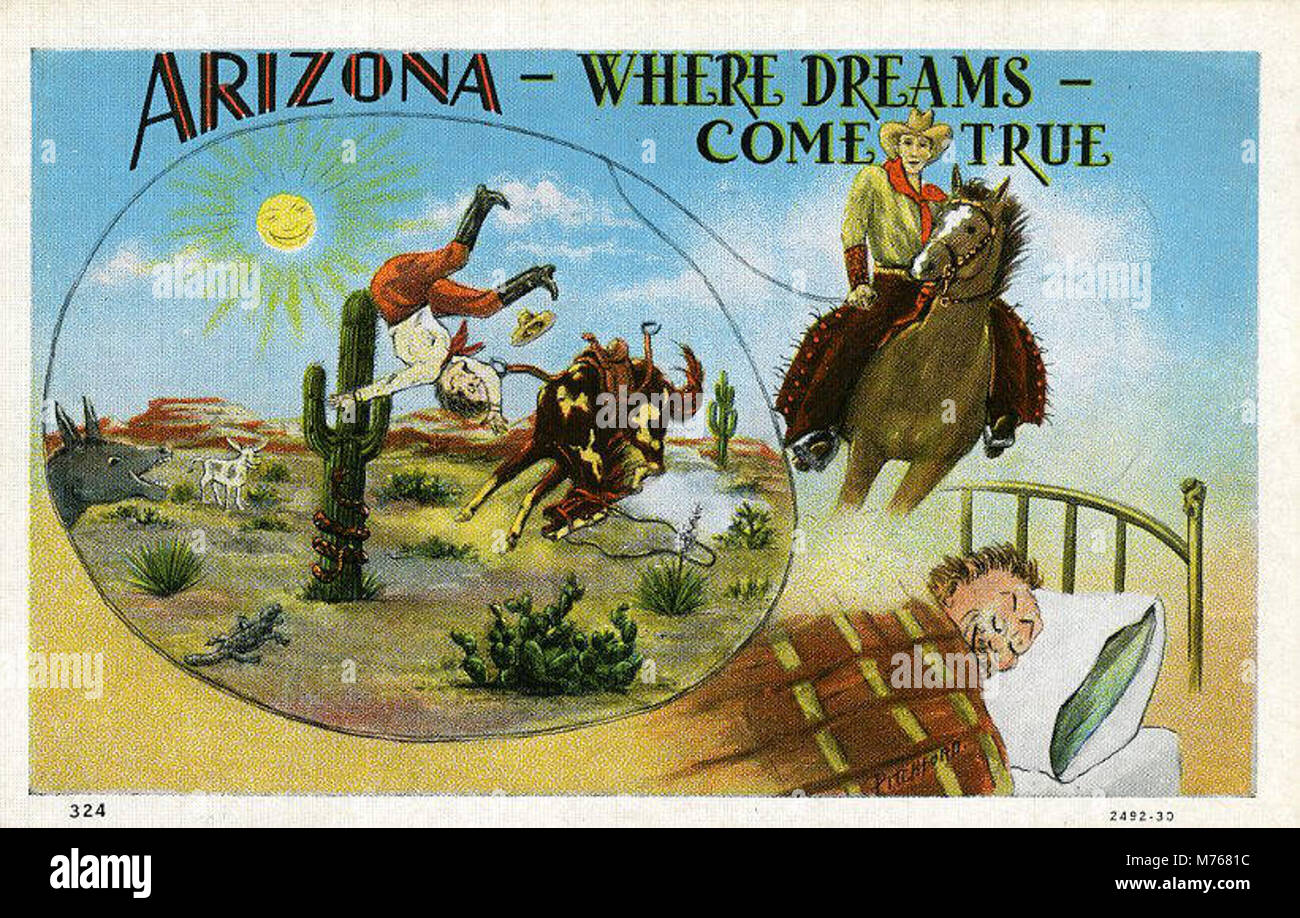 An artistic representation of a man dreaming about cowboys in Arizona ...