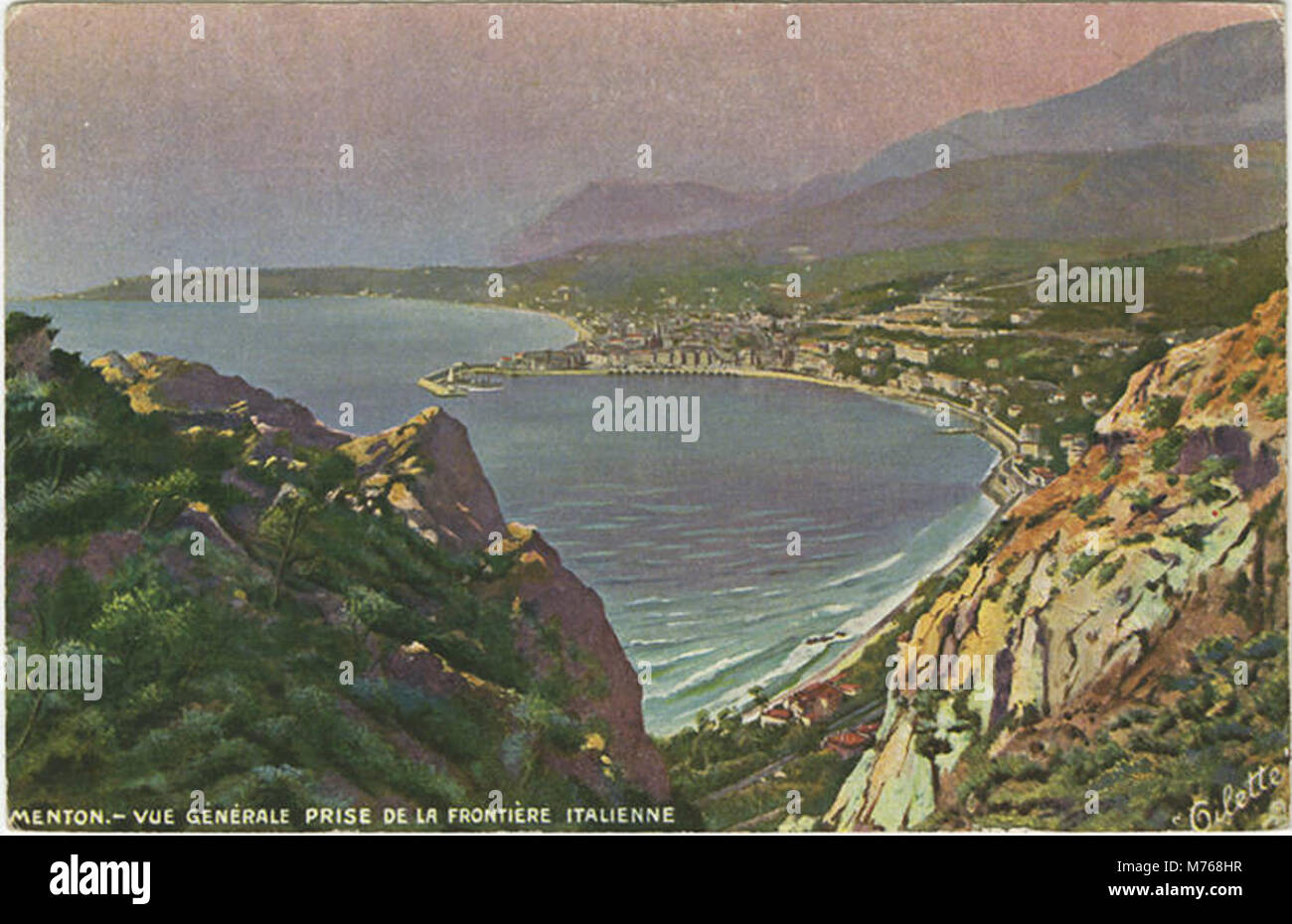 A panoramic view of Menton, showing the general view of the Italian ...