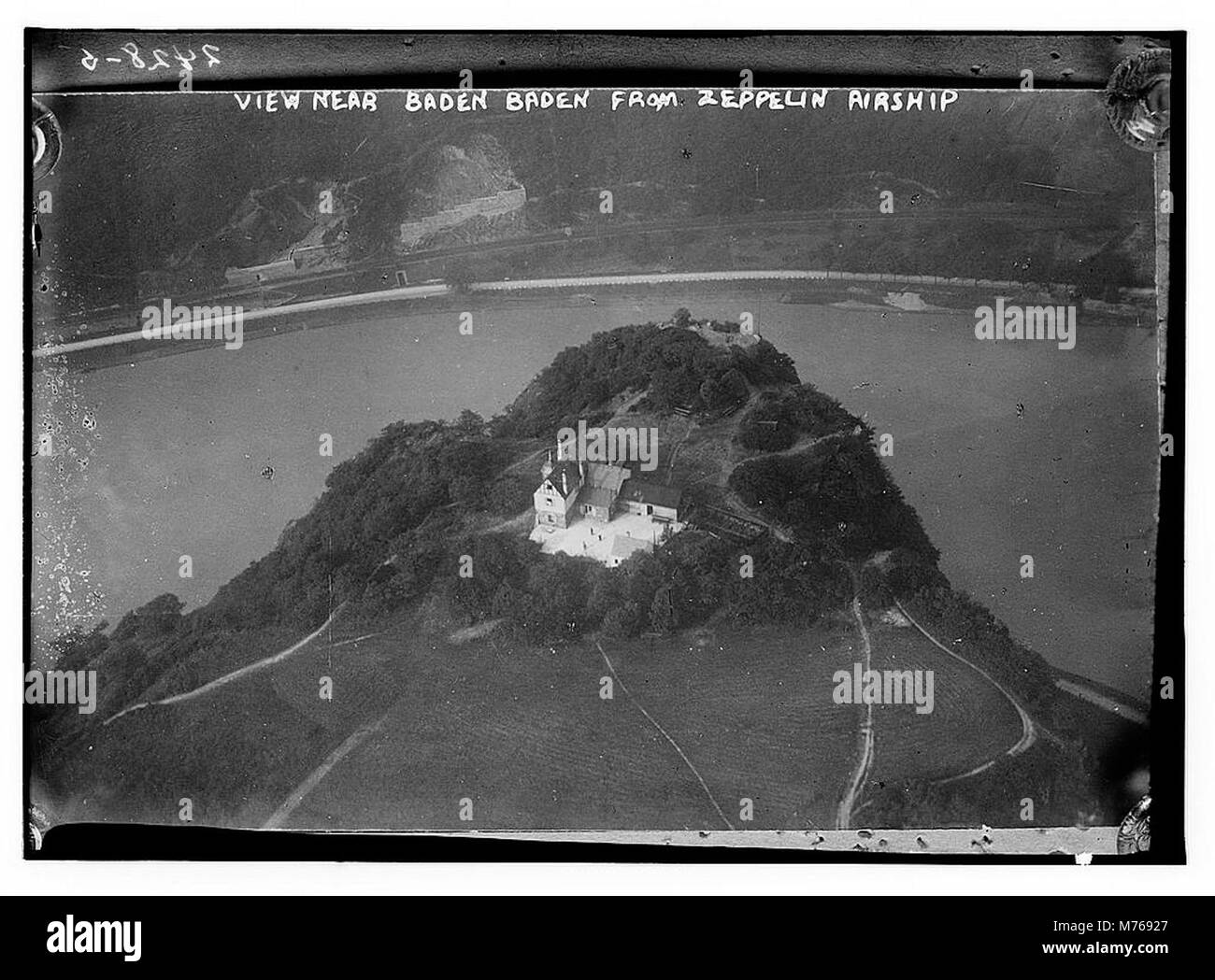 Aerial view of the Middle Rhine River Valley captured from an airship ...