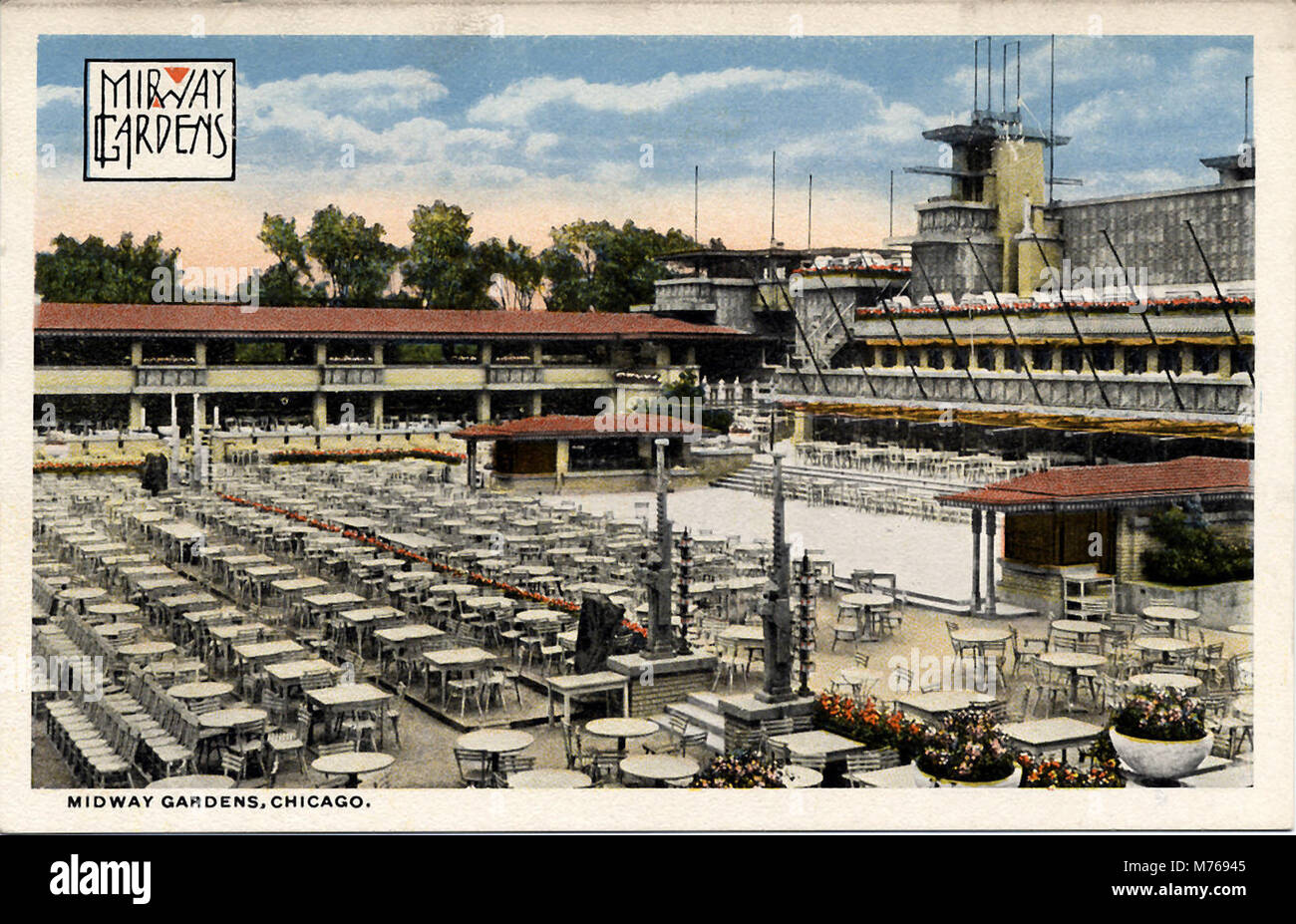 A photograph of Midway Gardens, showcasing its architectural features ...