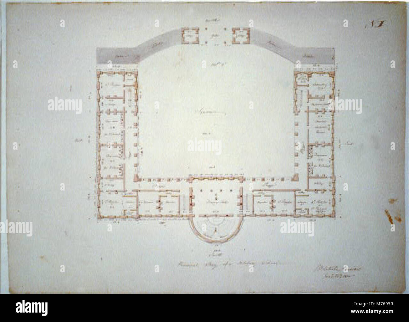 The image shows the floor plan of a military academy, depicting the ...