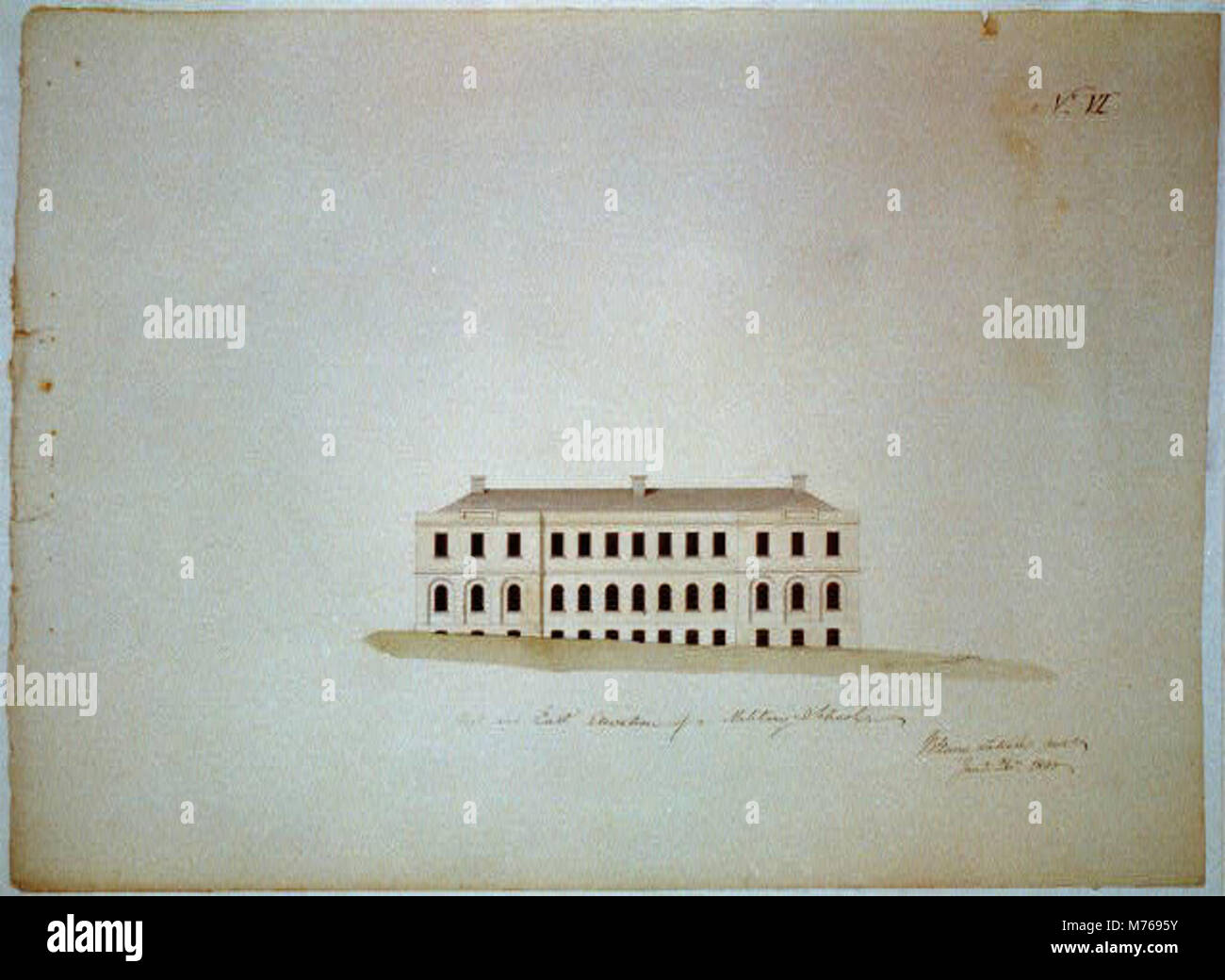 Architectural drawings of a military academy's west and east elevations ...