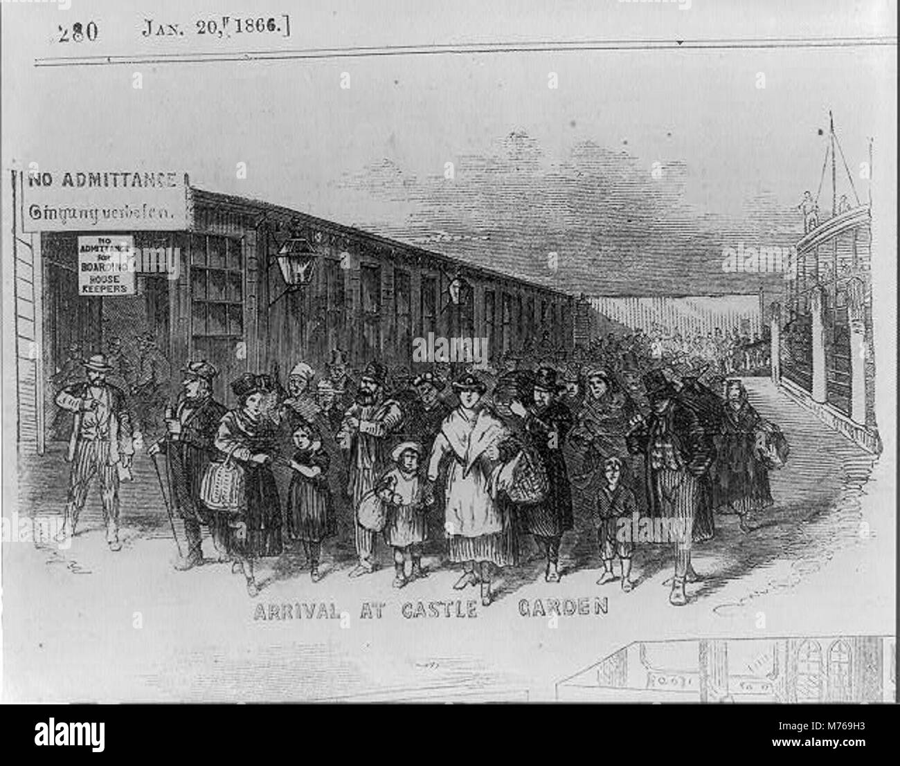 Image depicting the arrival of immigrants at Castle Garden in New York ...