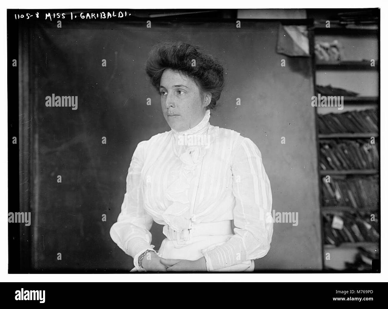 Portrait of Miss I. Garibaldi, a historical figure captured in a formal ...