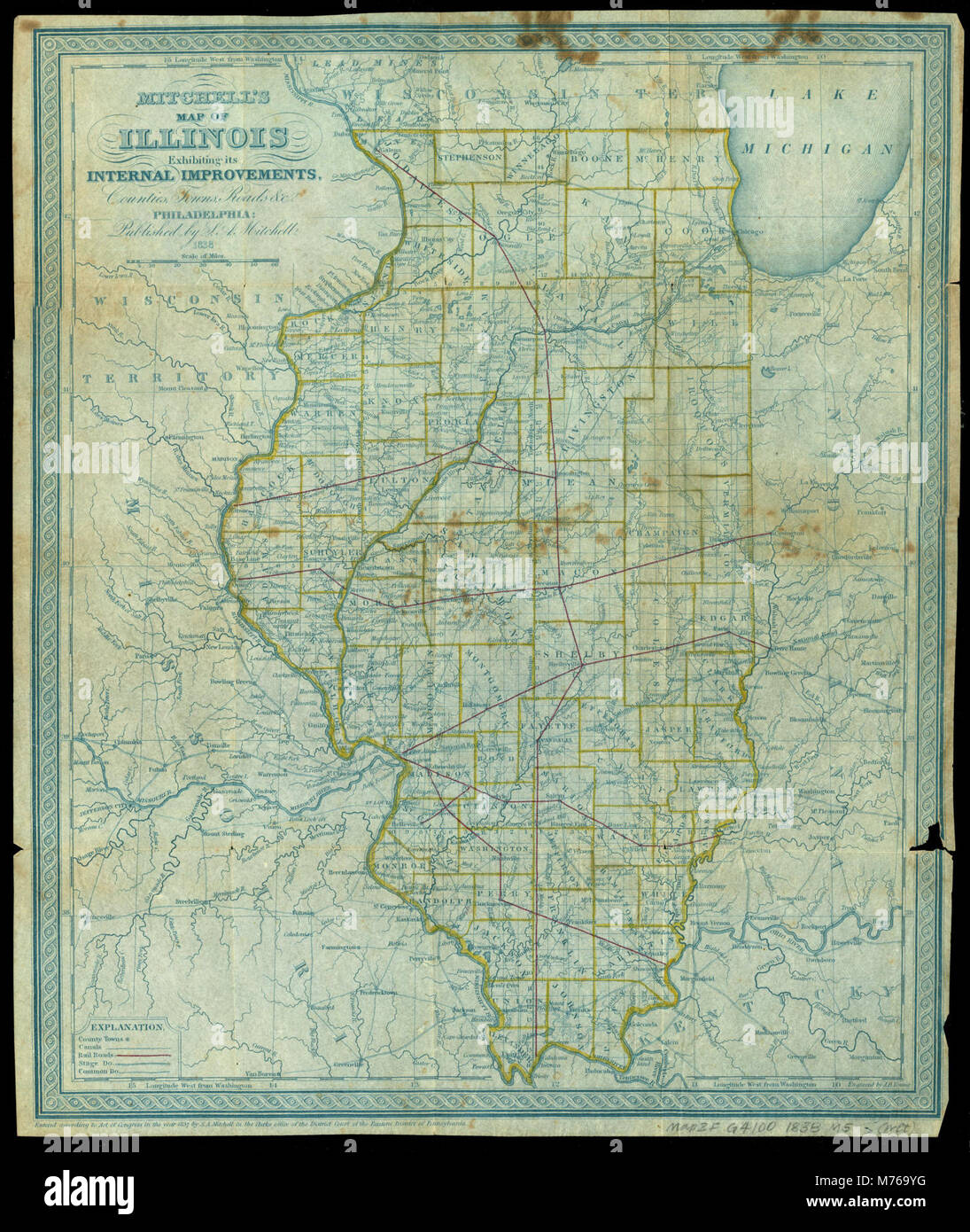 Mitchell's map of Illinois, showing its internal improvements, counties ...