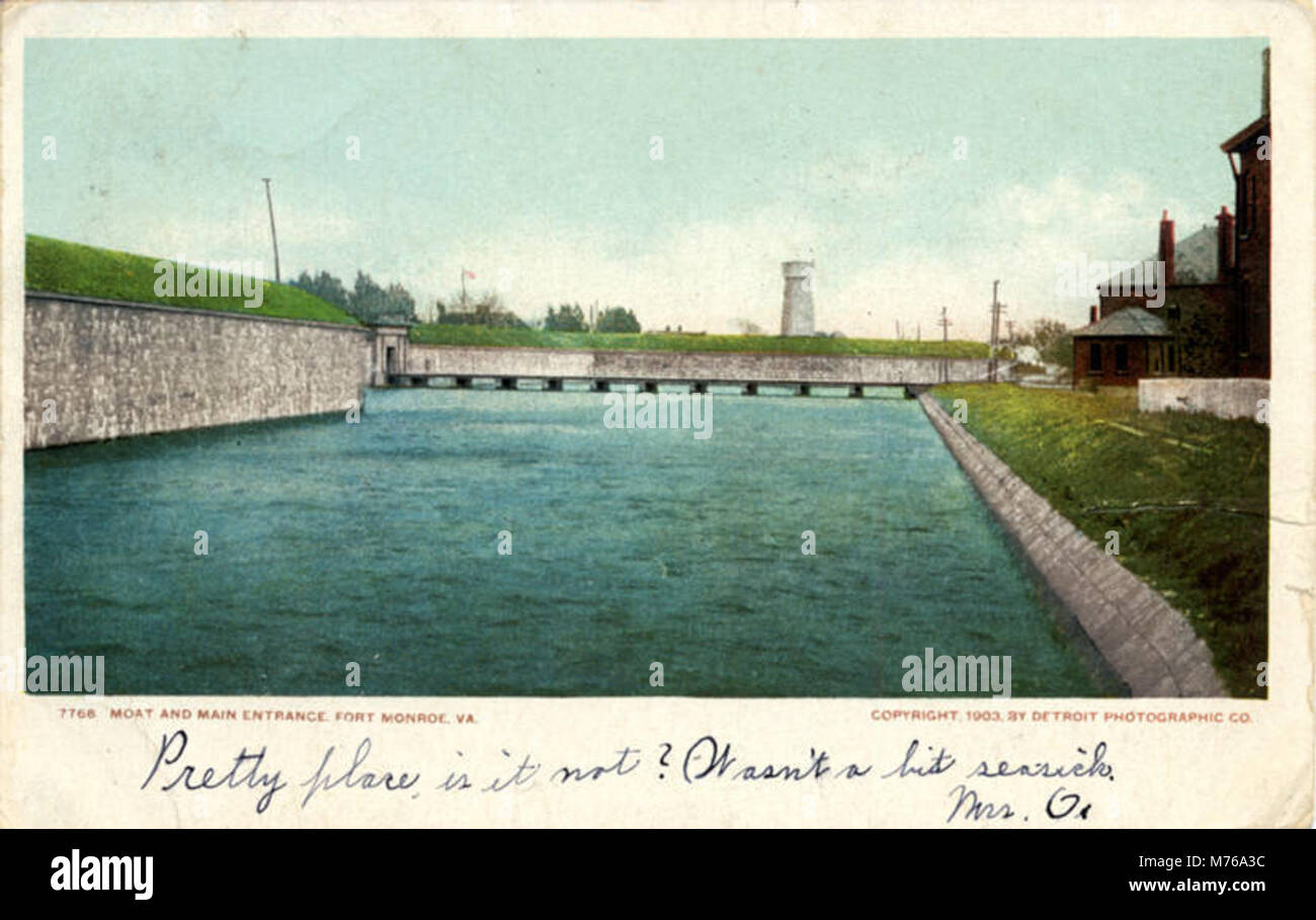 The moat and main entrance to Fort Monroe in Virginia, a historical ...