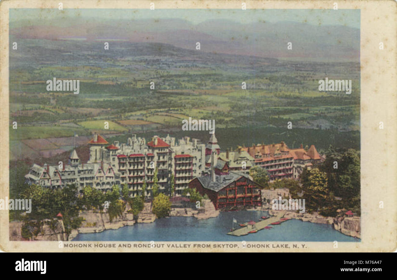A view of Mohonk House and the Rondout Valley from Skytop, showcasing ...