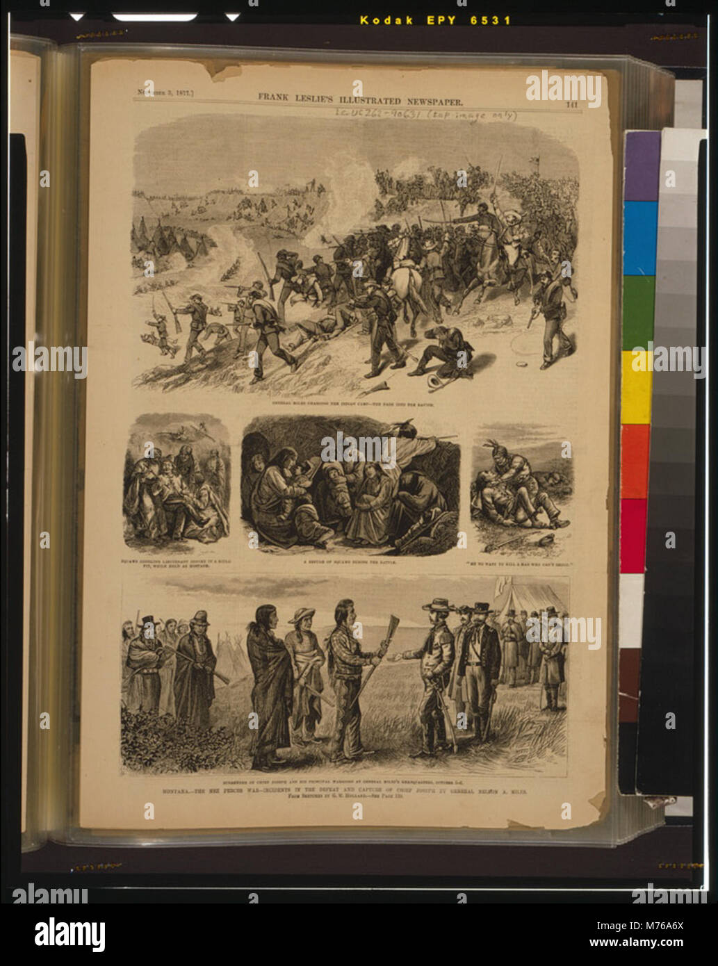 This sketch by G.M. Holland depicts the Nez Perce War, focusing on the ...
