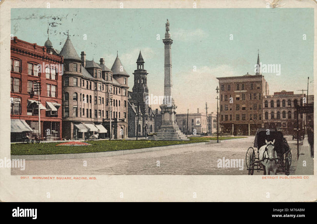 A historic view of Monument Square, a prominent public space known for ...