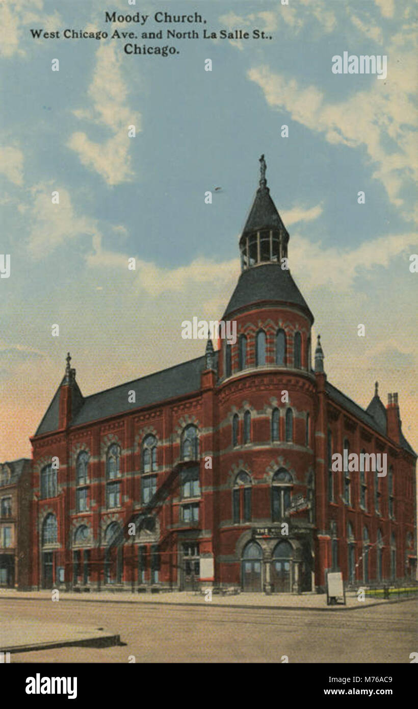 This photograph showcases Moody Church, an iconic church in Chicago ...