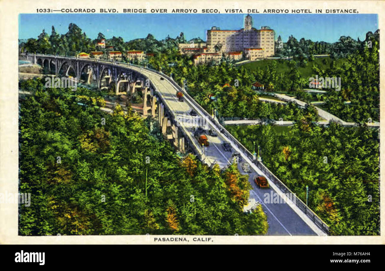 A photograph of the Arroyo Seco Bridge, an iconic bridge located in ...