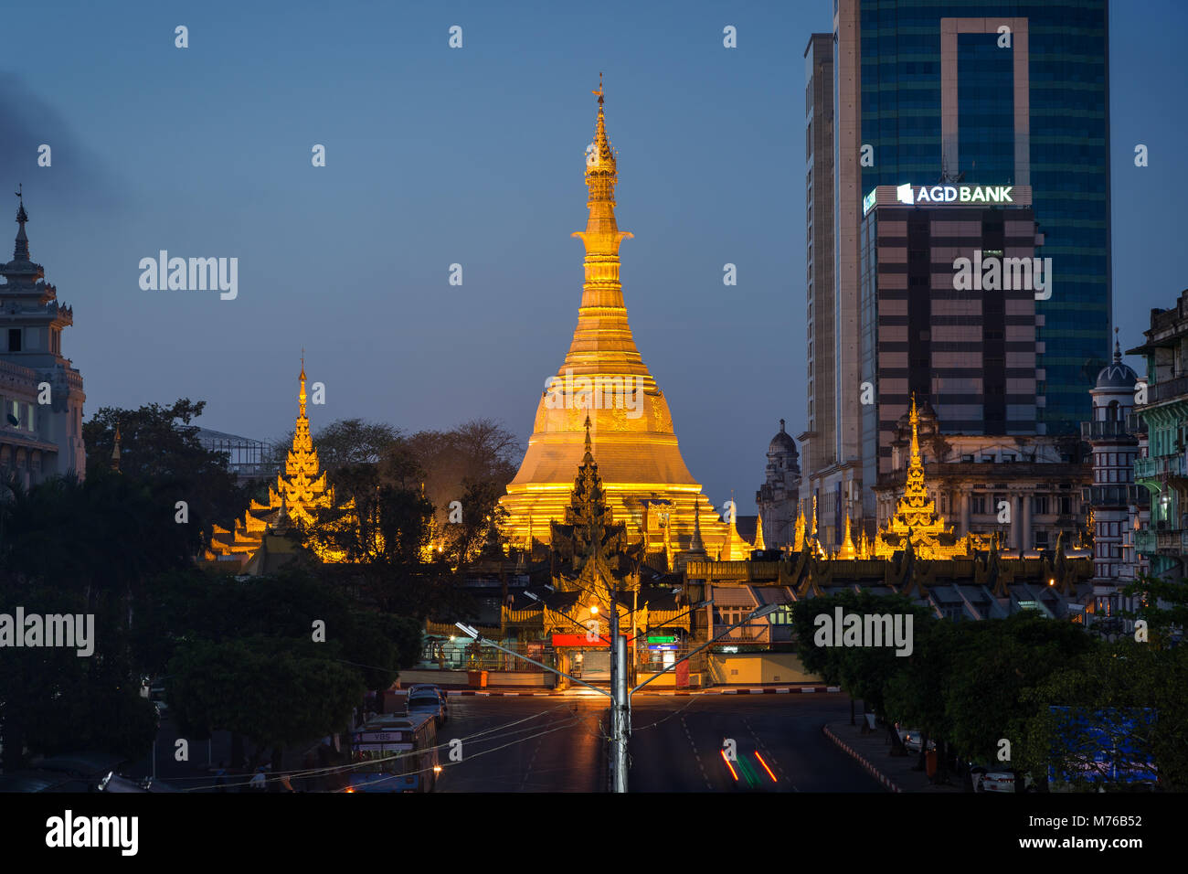 Lit Sule Pagoda and colonial era and modern buildings in downtown ...