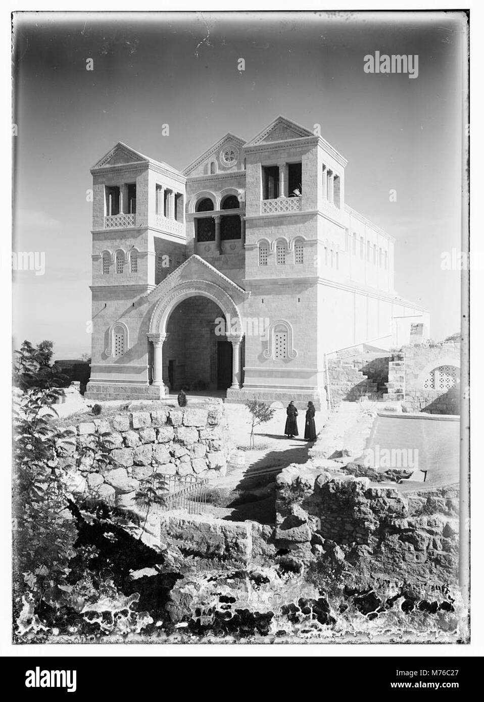 This image shows Mount Tabor and the church located on its summit ...