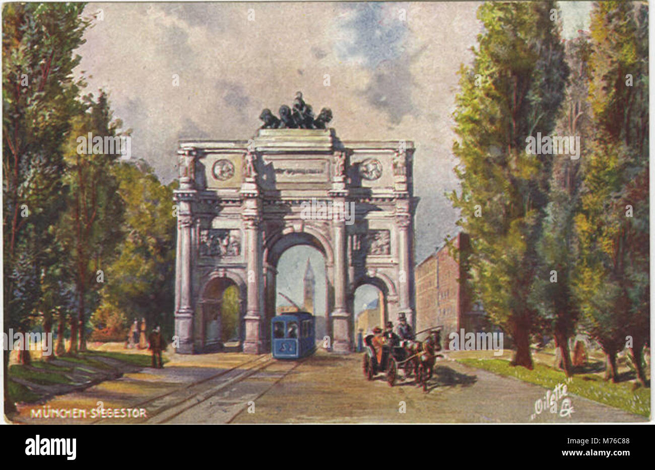 This image shows the Siegestor (Victory Gate) in Munich, Germany. Built ...