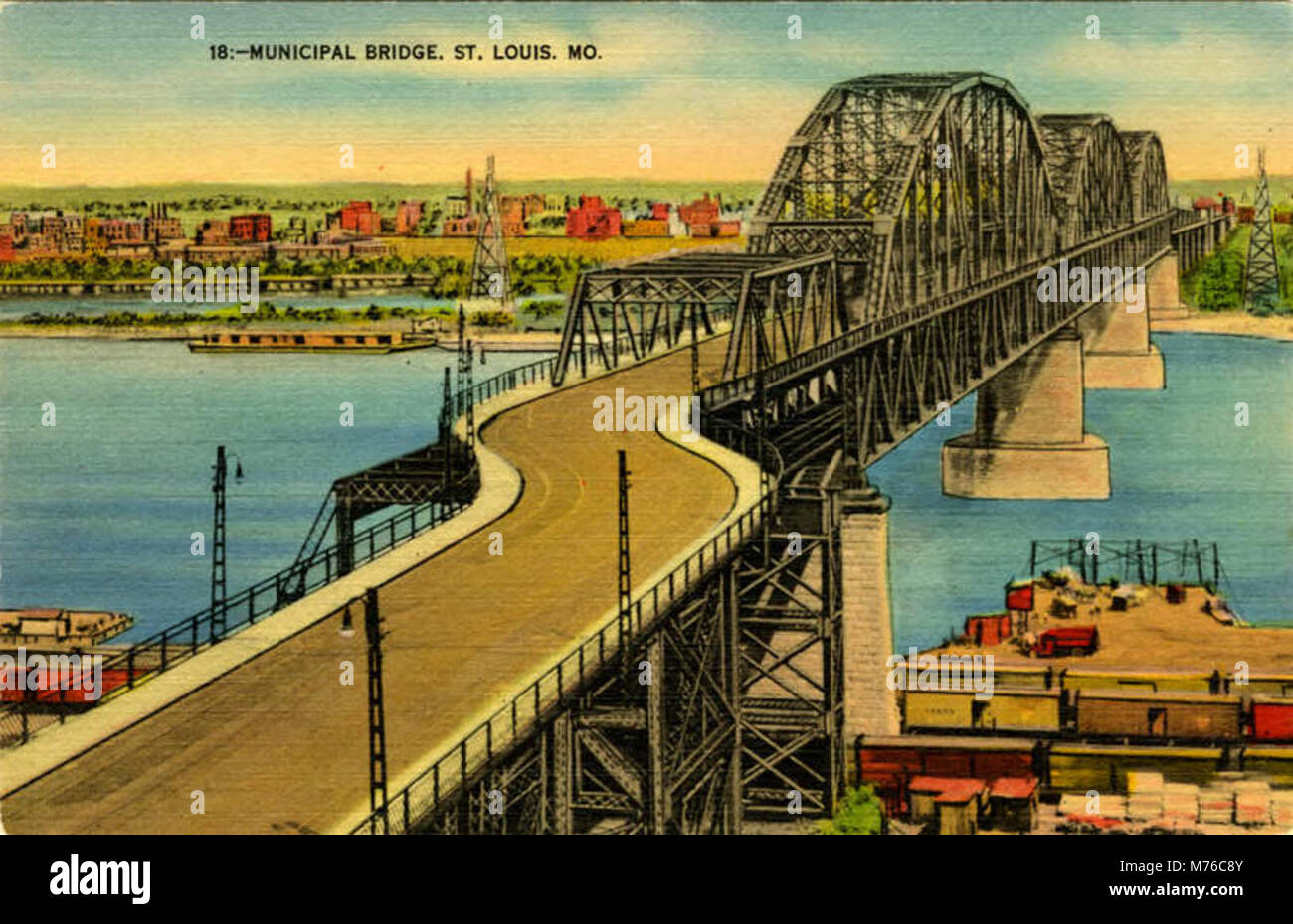A photograph of the Municipal Bridge, the largest double-span steel ...