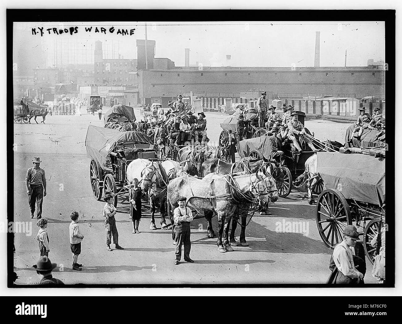 This image depicts New York troops during a war game, highlighting ...