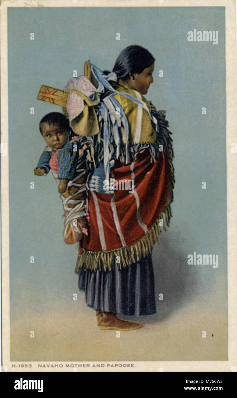 A photograph from the Fred Harvey series depicting a Navajo mother and ...