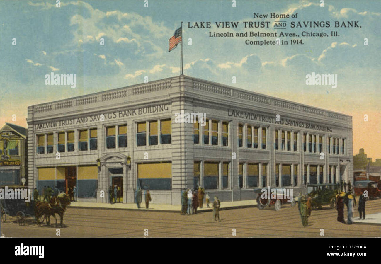 A photograph of the newly constructed Lake View Trust and Savings Bank ...