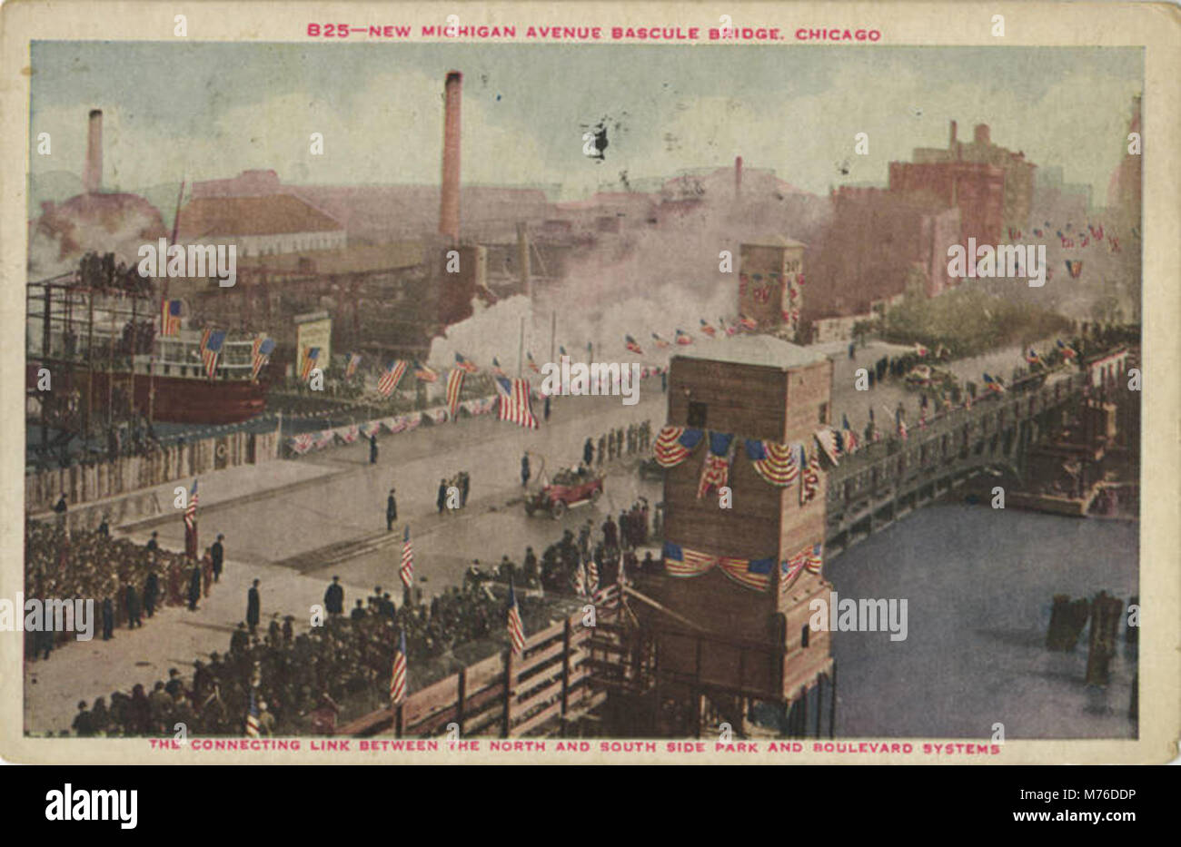 This image depicts the New Michigan Avenue Bascule Bridge in Chicago, a ...