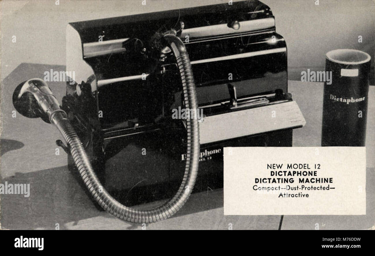 A photograph of the New Model 12 Dictaphone, a compact and dust ...