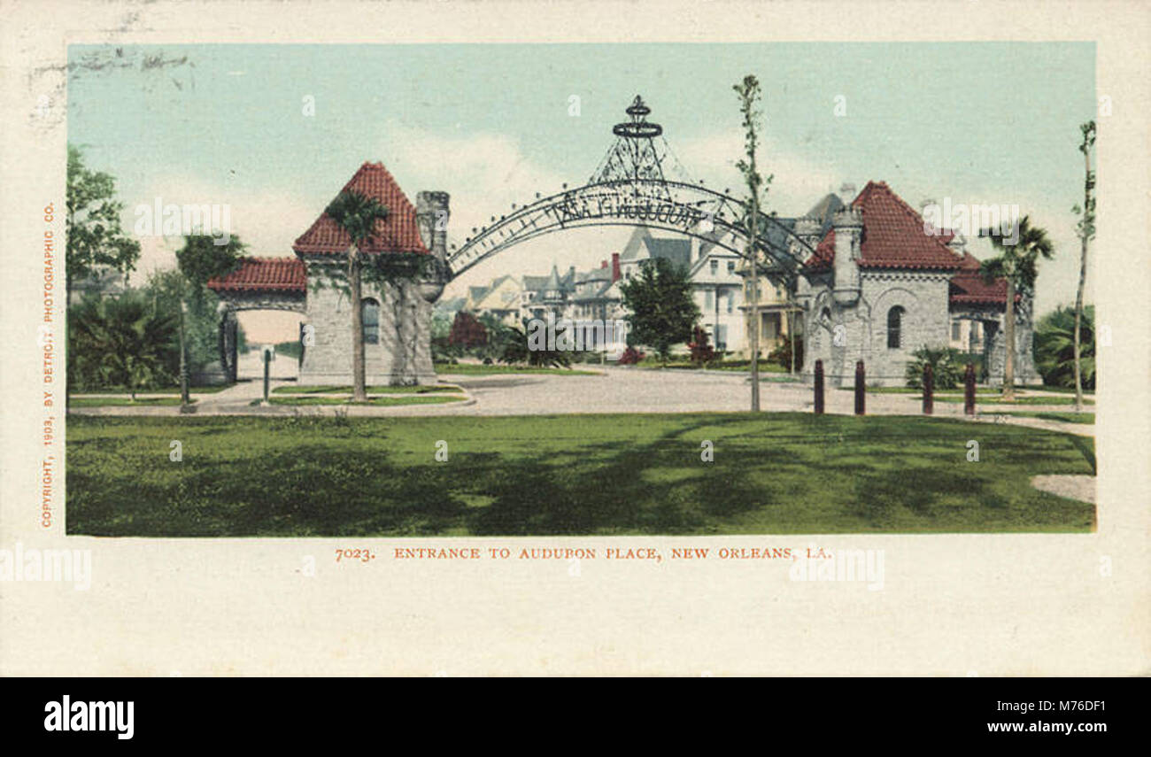 The entrance to Audubon Place in New Orleans, Louisiana, features ...