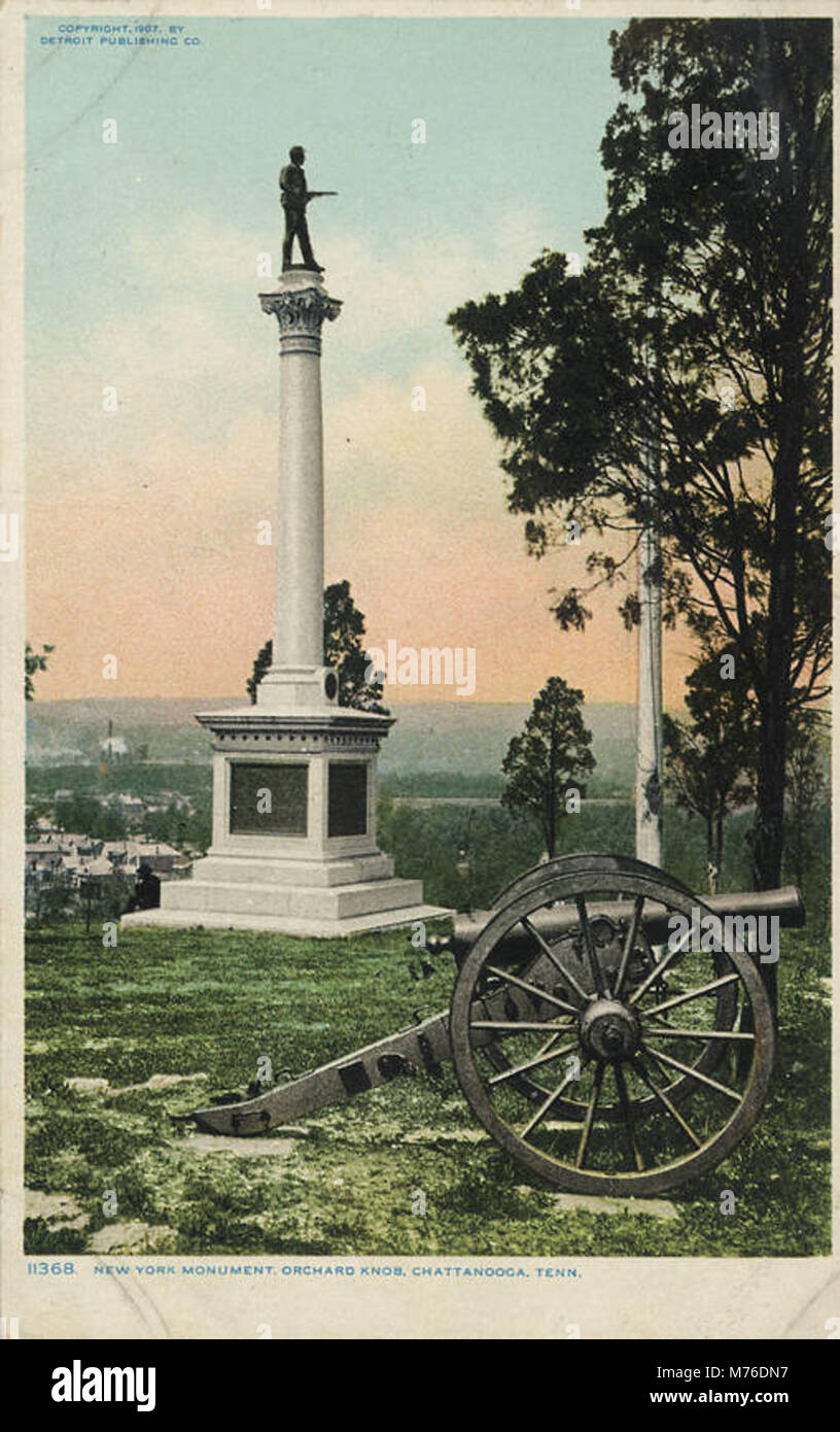 This photograph shows the New York Monument at Orchard Knob, located in ...