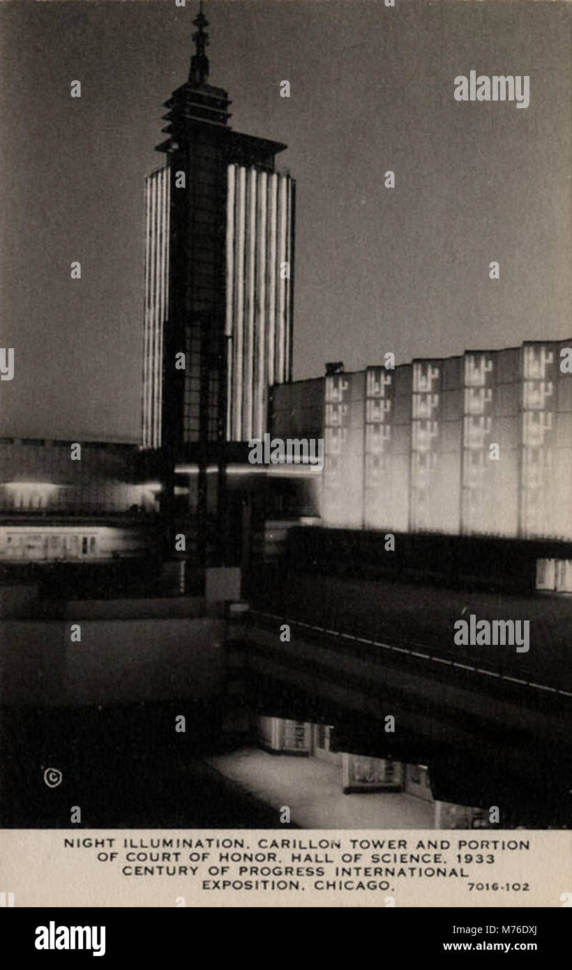 This image shows the illuminated Carillon Tower and a section of the ...