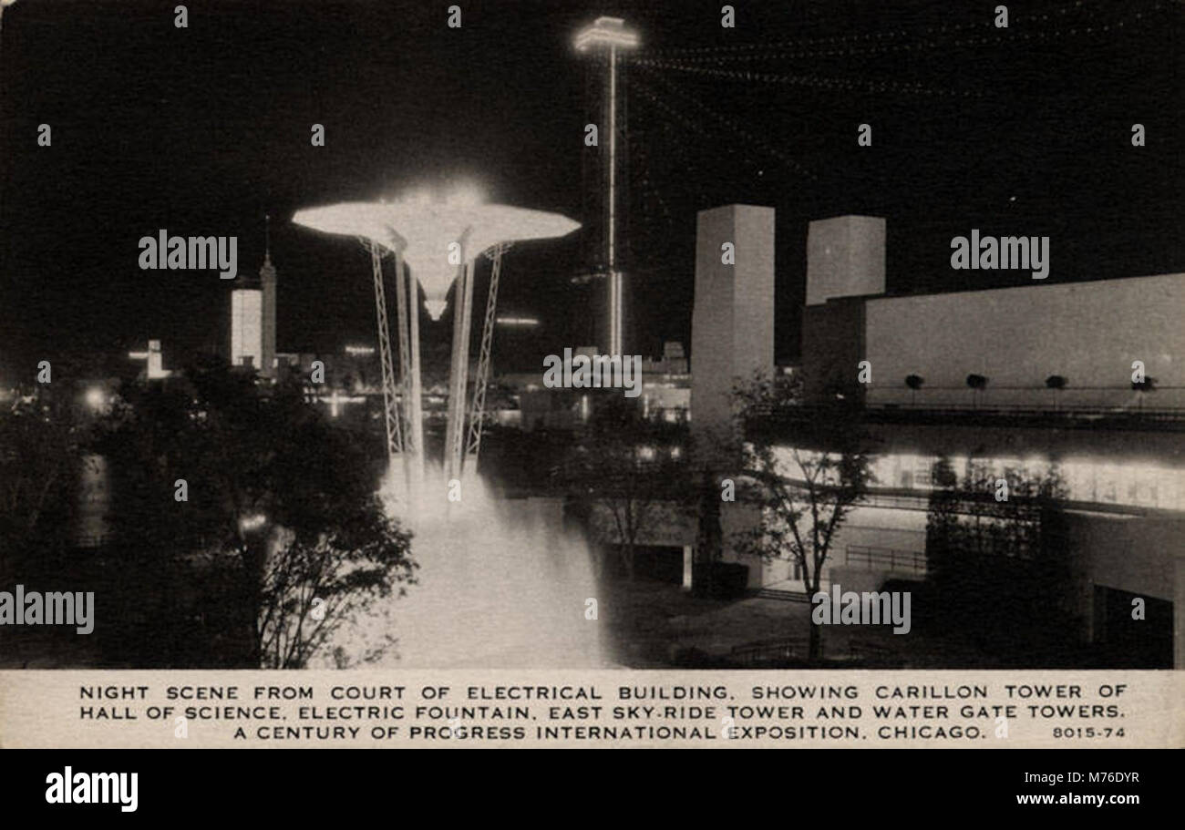 A night scene showing the Court of Electrical Building illuminated ...