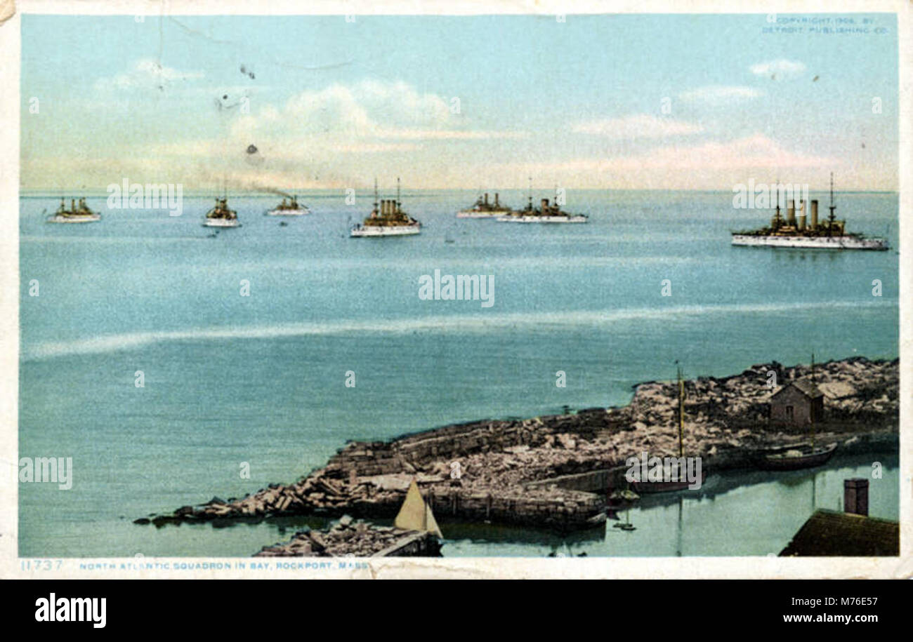 The image captures the North Atlantic Squadron in a bay, showcasing ...
