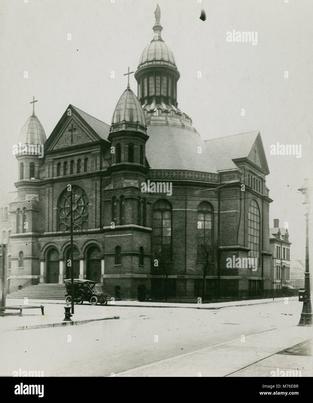 A historical photograph of the Notre Dame de Chicago Church, taken ...