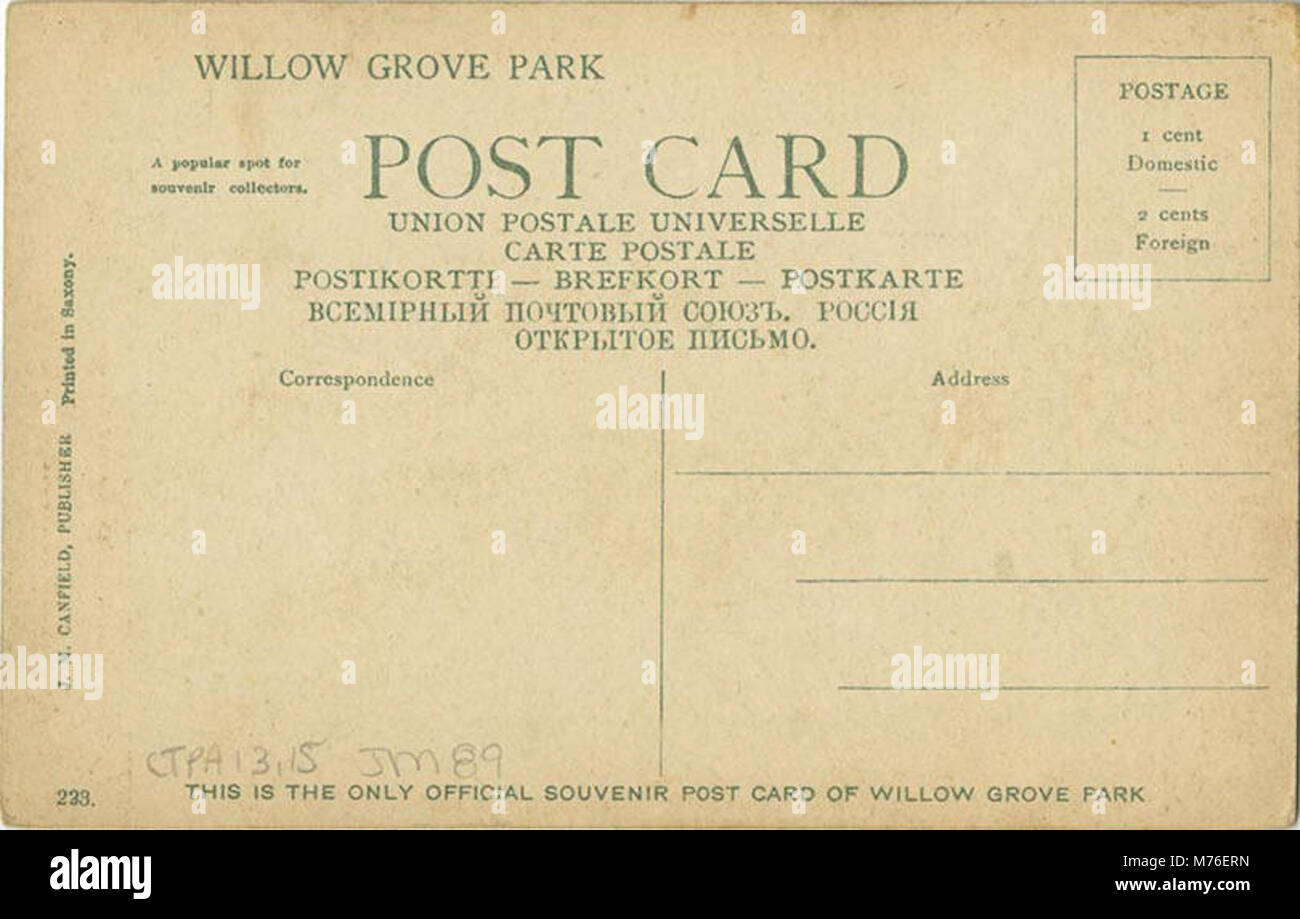 Official Souvenir Postcard of Willow Grove Park, Photograph on a ...