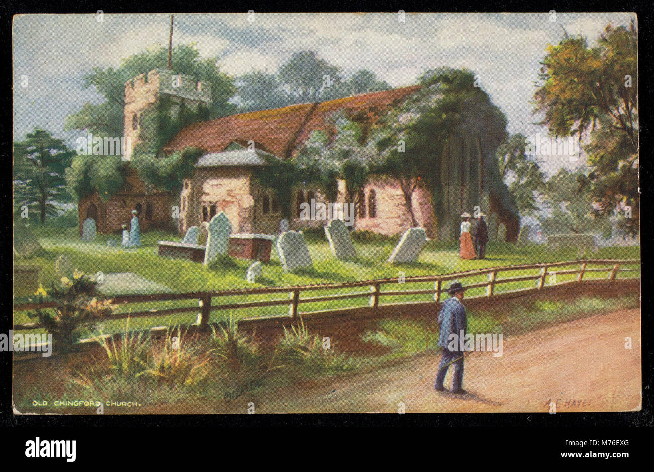 This image shows the Old Chingford Church, a historic building in ...