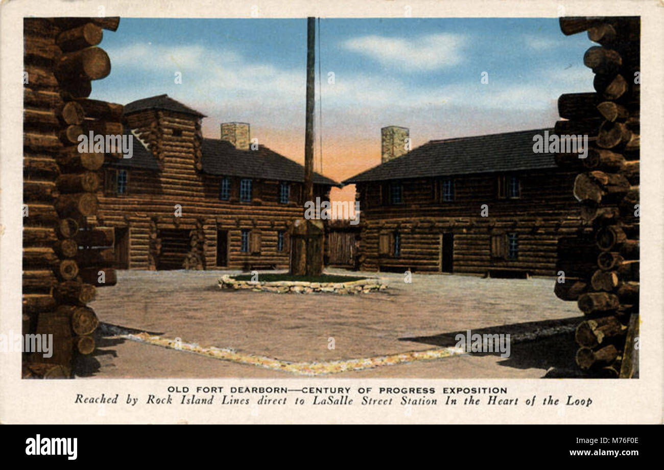 A historic photograph of Old Fort Dearborn at the Century of Progress ...