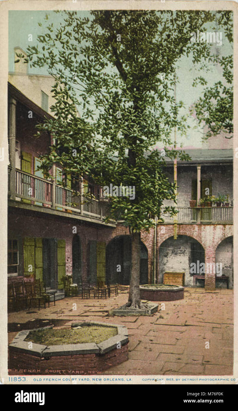 The Old French Court Yard is featured in this postcard, showcasing the ...