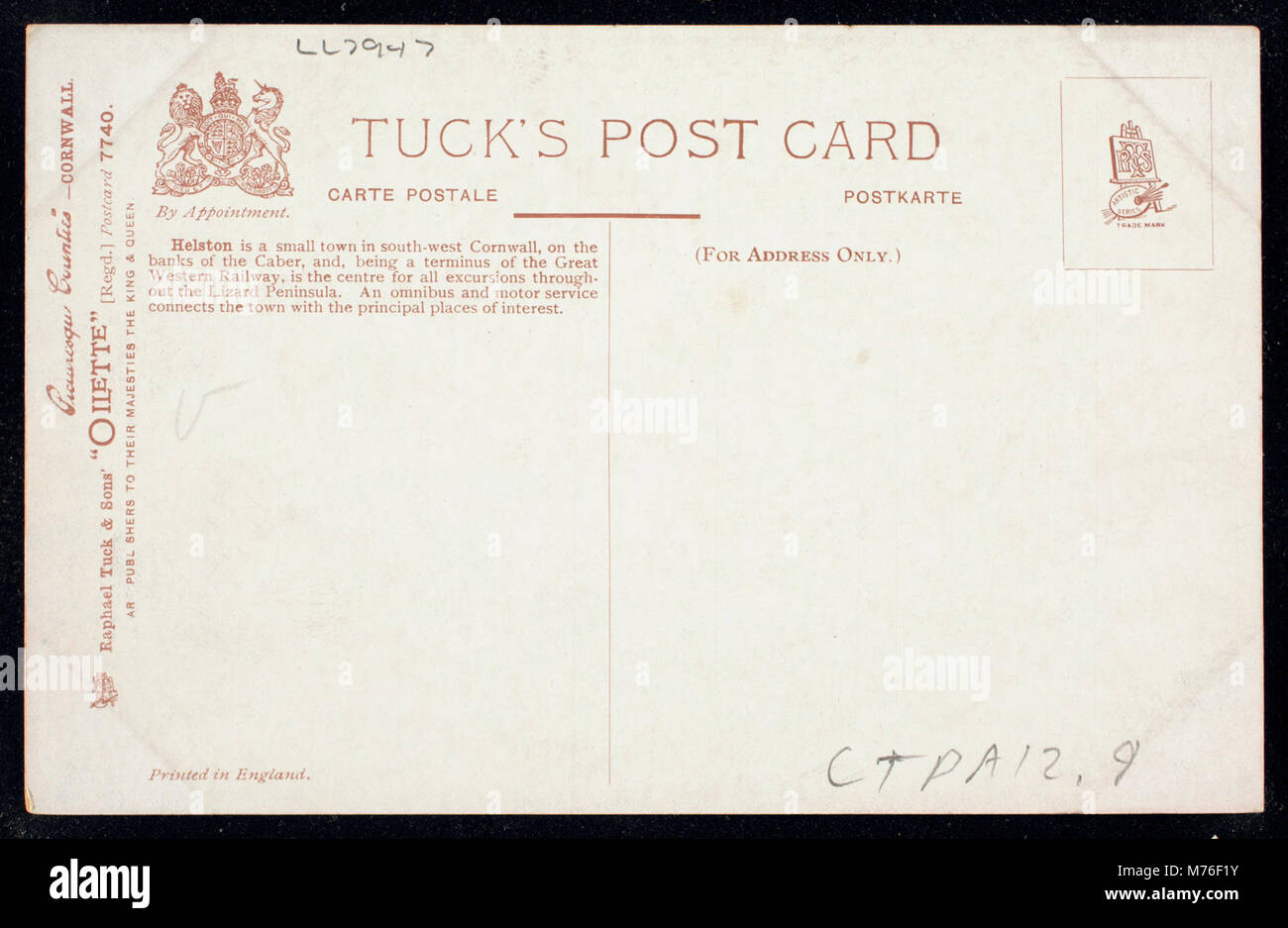 A photograph showing the old houses of Helston, a town in Cornwall ...