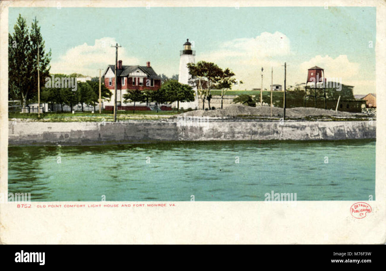 The image shows Old Point Comfort Lighthouse and Fort Monroe in ...