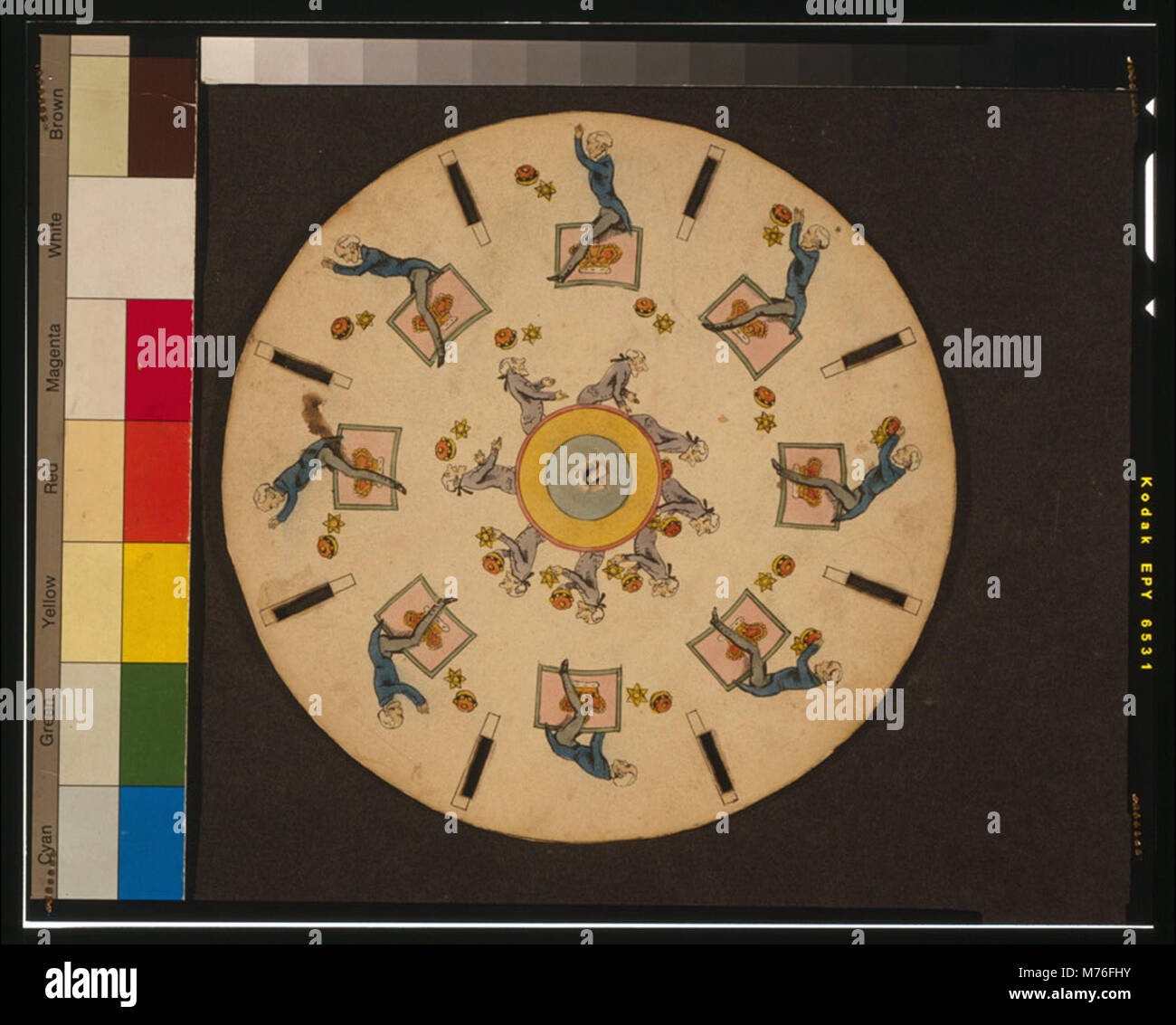 A visual representation of an optical illusion disc featuring two men ...