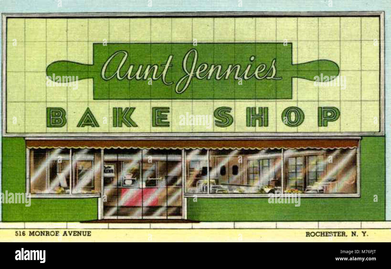 A historical photograph of Aunt Jennie’s Bake Shop, located at 516 ...