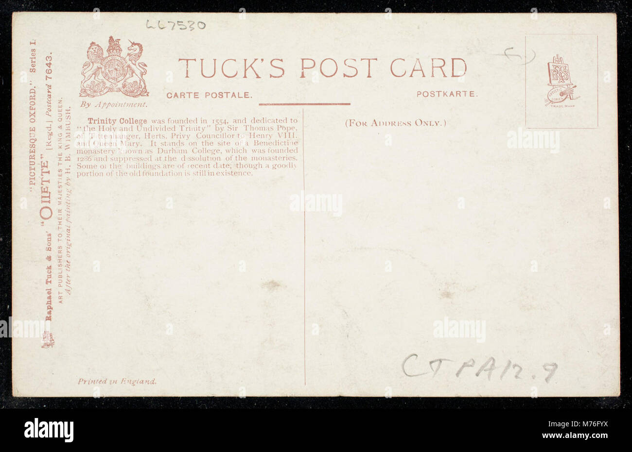 Photograph of the cottages at Trinity College in Oxford, showing the ...