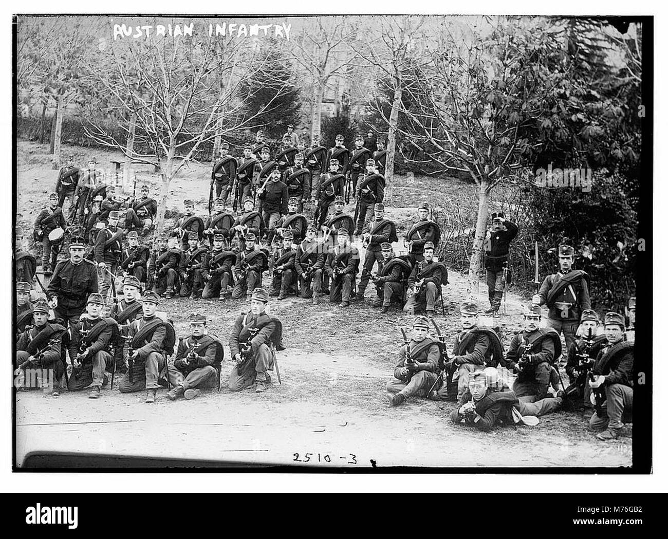 A historical photograph depicting Austrian infantry soldiers, possibly ...
